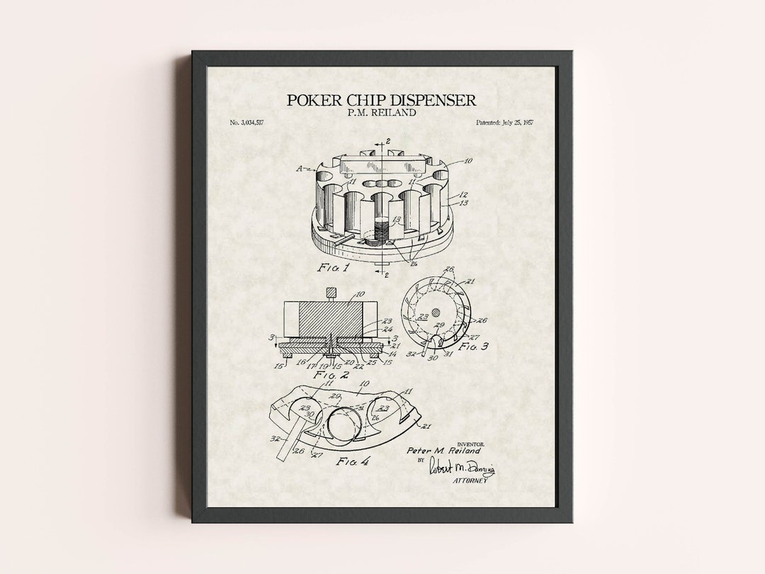 Poker Chip Dispenser Patent Print Table Game Print Vintage Wall Art ...