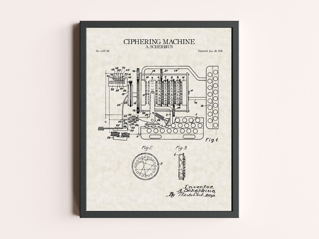 Cipher Enigma Machine 1928 Patent Print | Vintage Wall Art | Patent Art ...