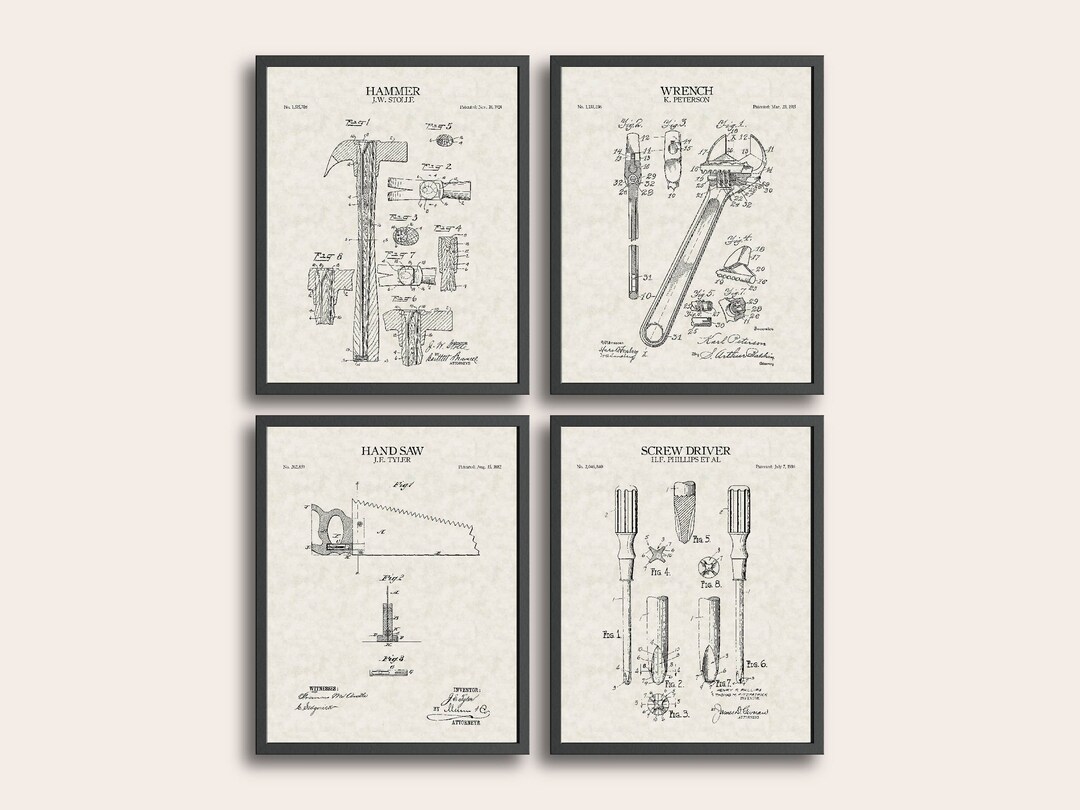 Tools Set of 4 Patent Print | Tools Print | Vintage Patent Art | Home ...