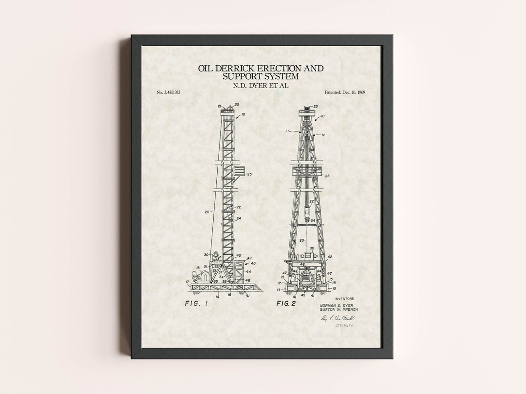 Oil Derrick Patent Print | Vintage Oil Well Print | Oil Rigger Gift ...