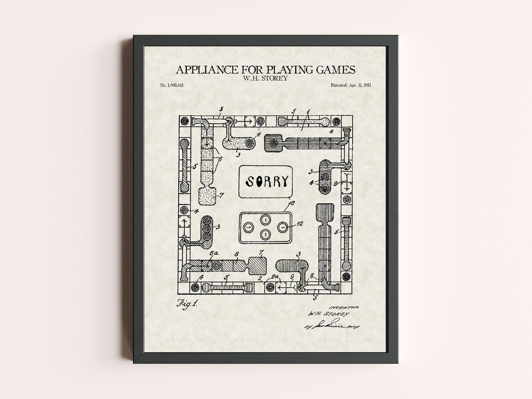 Sorry Board Game Patent Print | Board Game Print | Vintage Wall Art ...