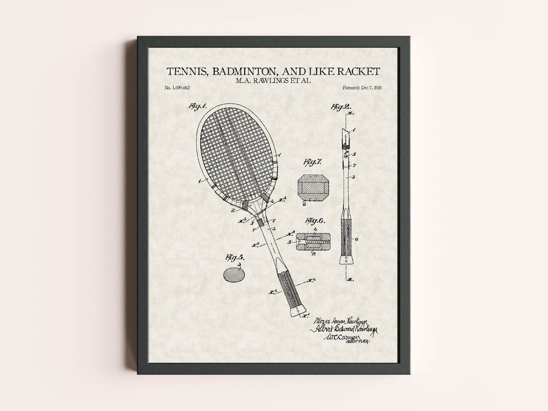 Badminton Racket Patent Print | Racket Sports Print | Vintage Wall Art ...