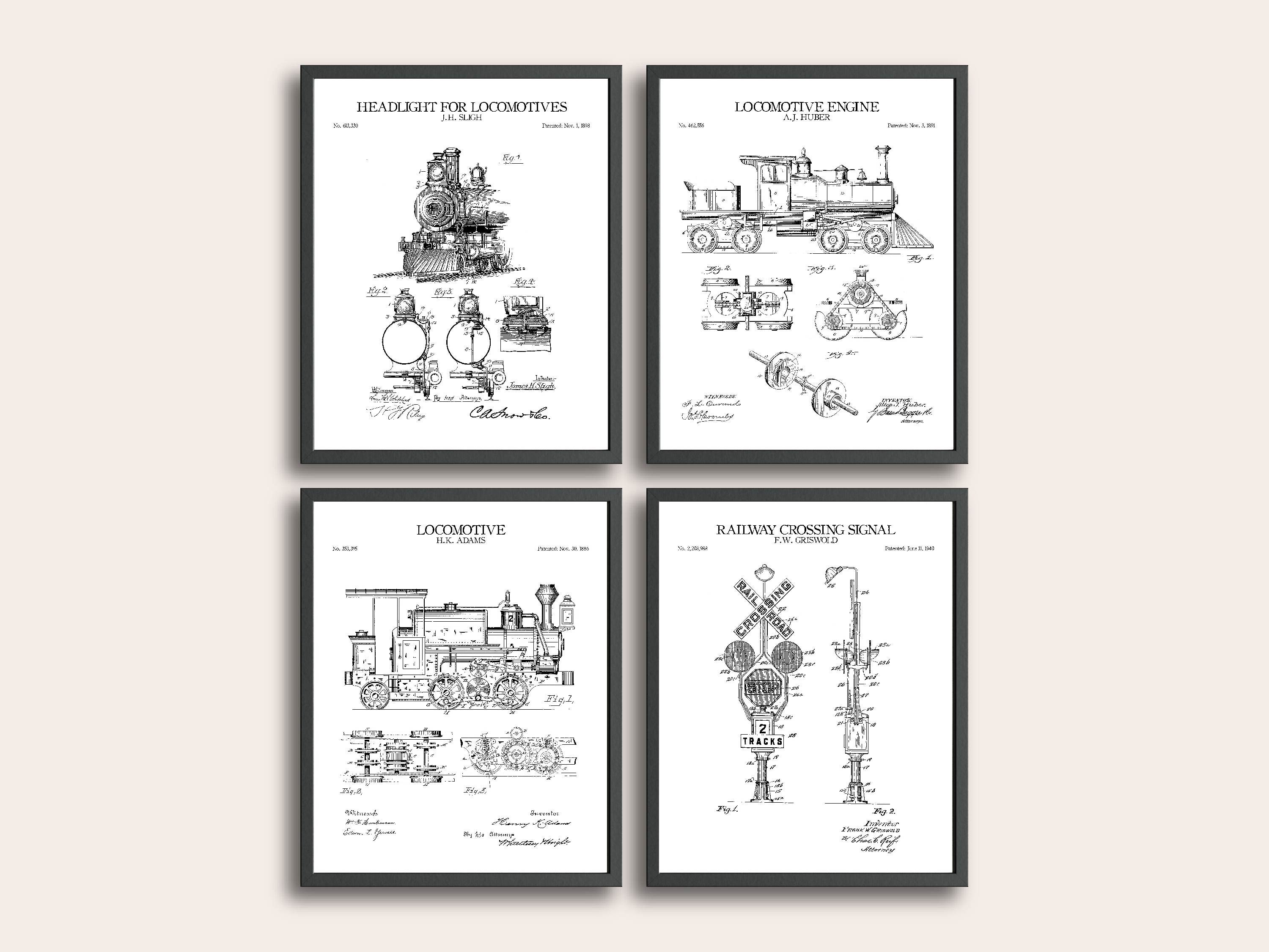 Locomotive Train Set of 4 Patent Print | Vintage Train Art Print ...