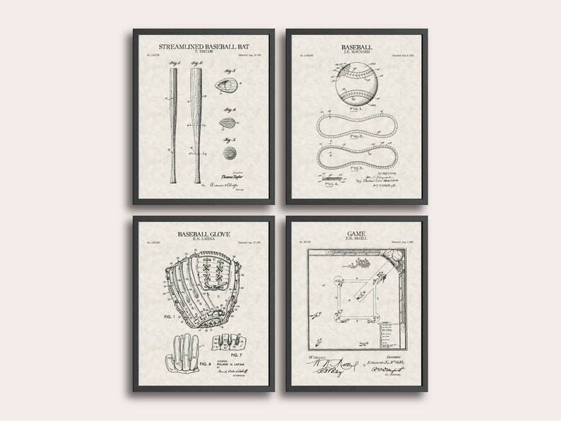 Baseball Set of 4 Patent Prints | Baseball Prints | Sports Print ...