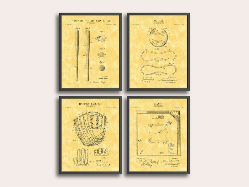 Baseball Set of 4 Patent Prints | Baseball Prints | Sports Print ...