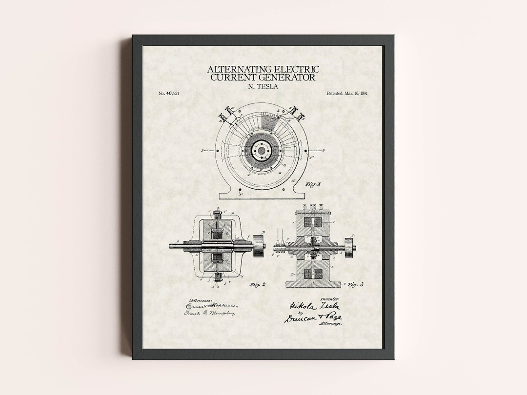 Nikola Tesla AC Generator Alternating Current Generator Patent - Etsy