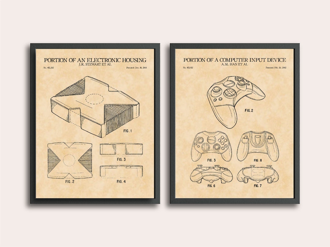 Xbox Console Set of 2 Patent Print | Video Game Patent Print | Gaming ...