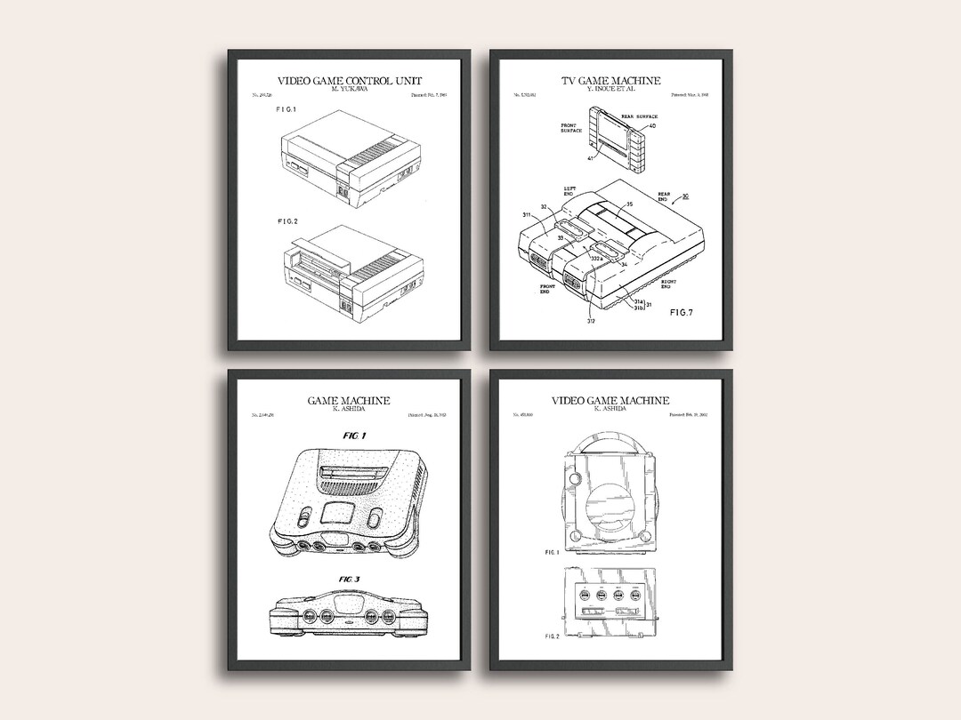 Nintendo Consoles NES, SNES, N64 and Game Cube Set of 4 Patent Print ...