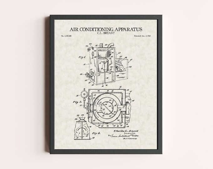 Air Conditioning Patent Print, Industrial Decor, Gift for HVAC ...