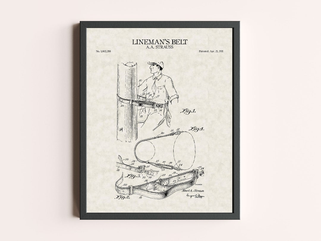 Lineman Belt Tools Patent Print | Electrician Print | Vintage Patent ...