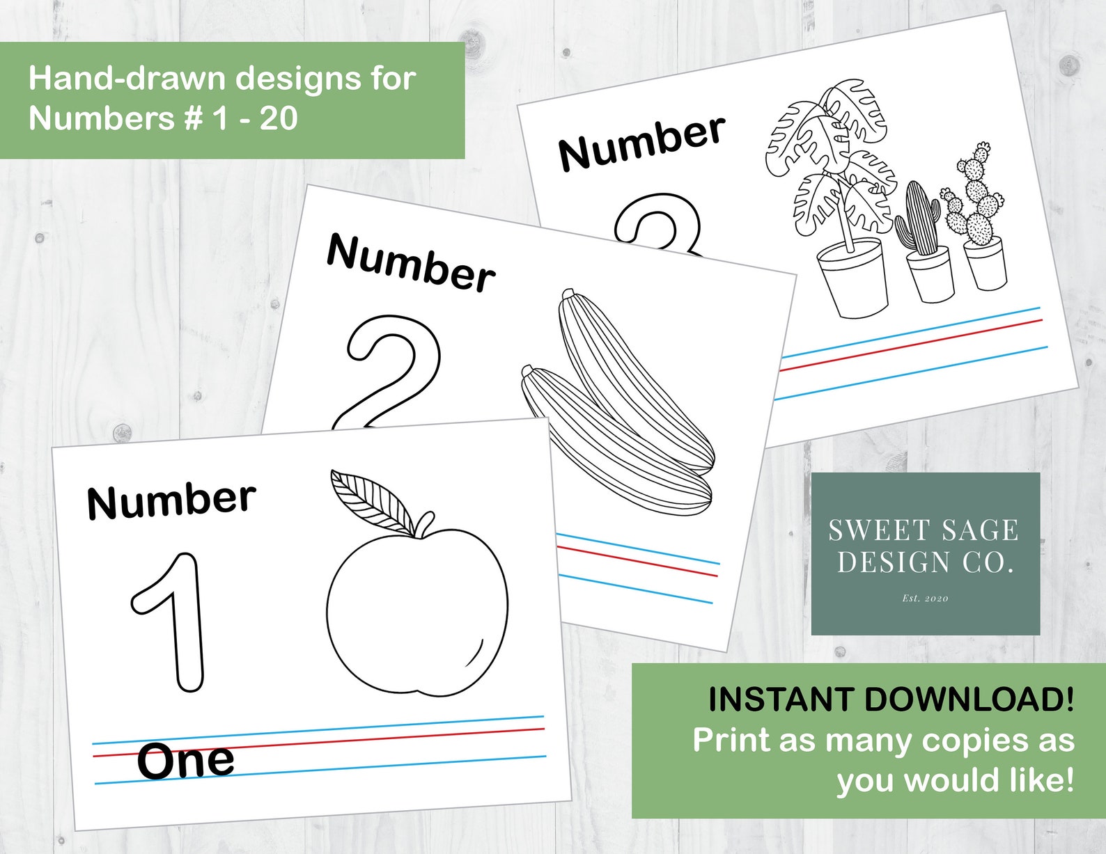 Numbers 123 coloring pages 1 Kid's 123 coloring | Etsy