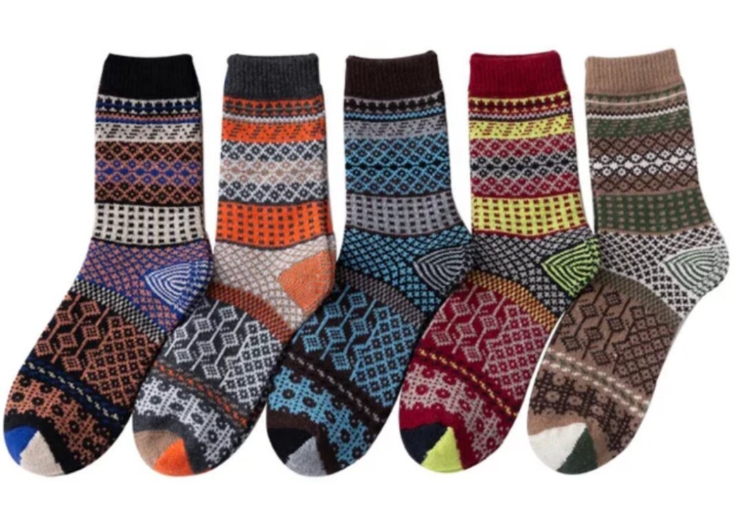 5 Pairs of Warm Colored Wool Socks Unisex, Free Delivery. - Etsy