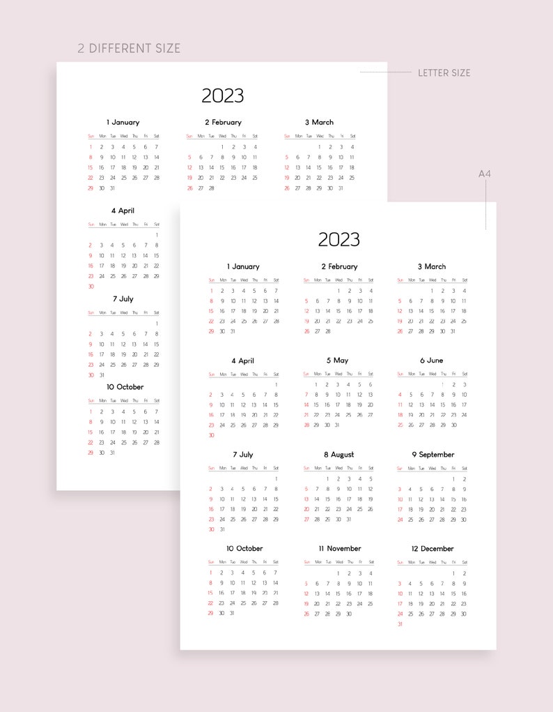 2023 Yearly Printable Calendar. Vertical Yearly Calendar 2023. 8.5x11 ...