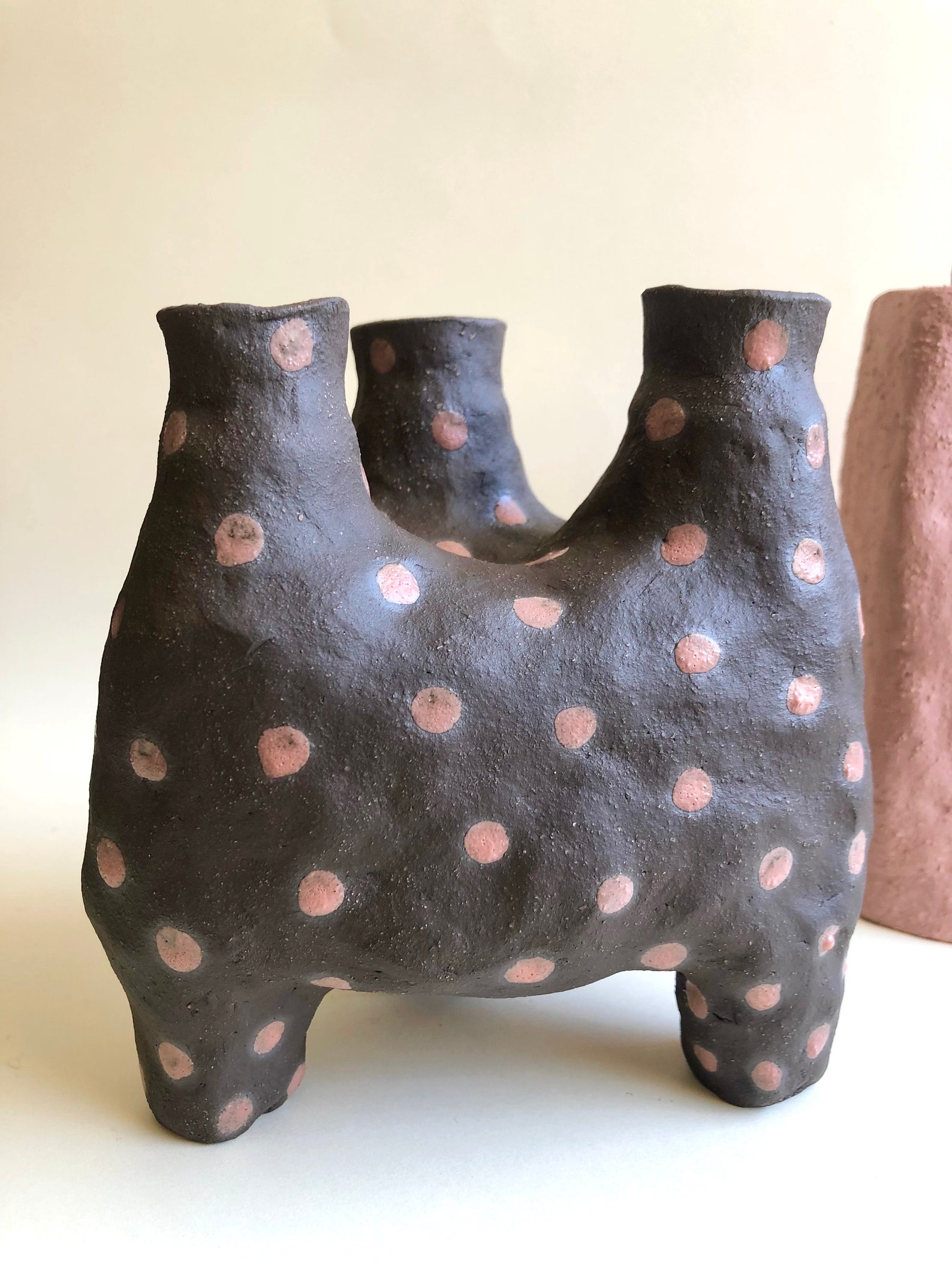 Brown Dotty Ceramic Candle Holder - Etsy