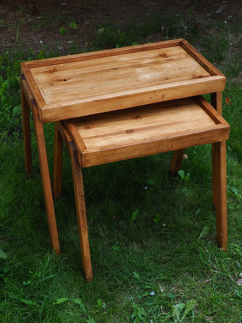 Set of 2 Side Table Made of Pine Wood - Natural Colour - Coffee Table ...