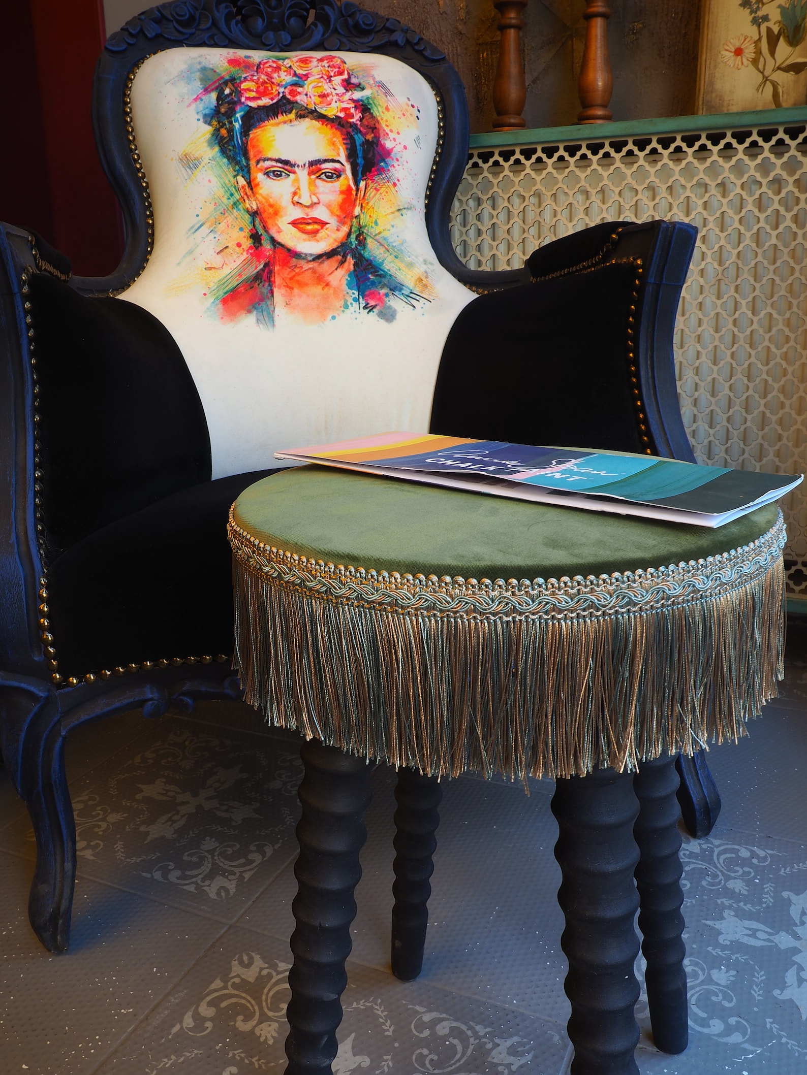 Green Velvet Fabric Covered Nesting Table With Wooden Legs | Etsy