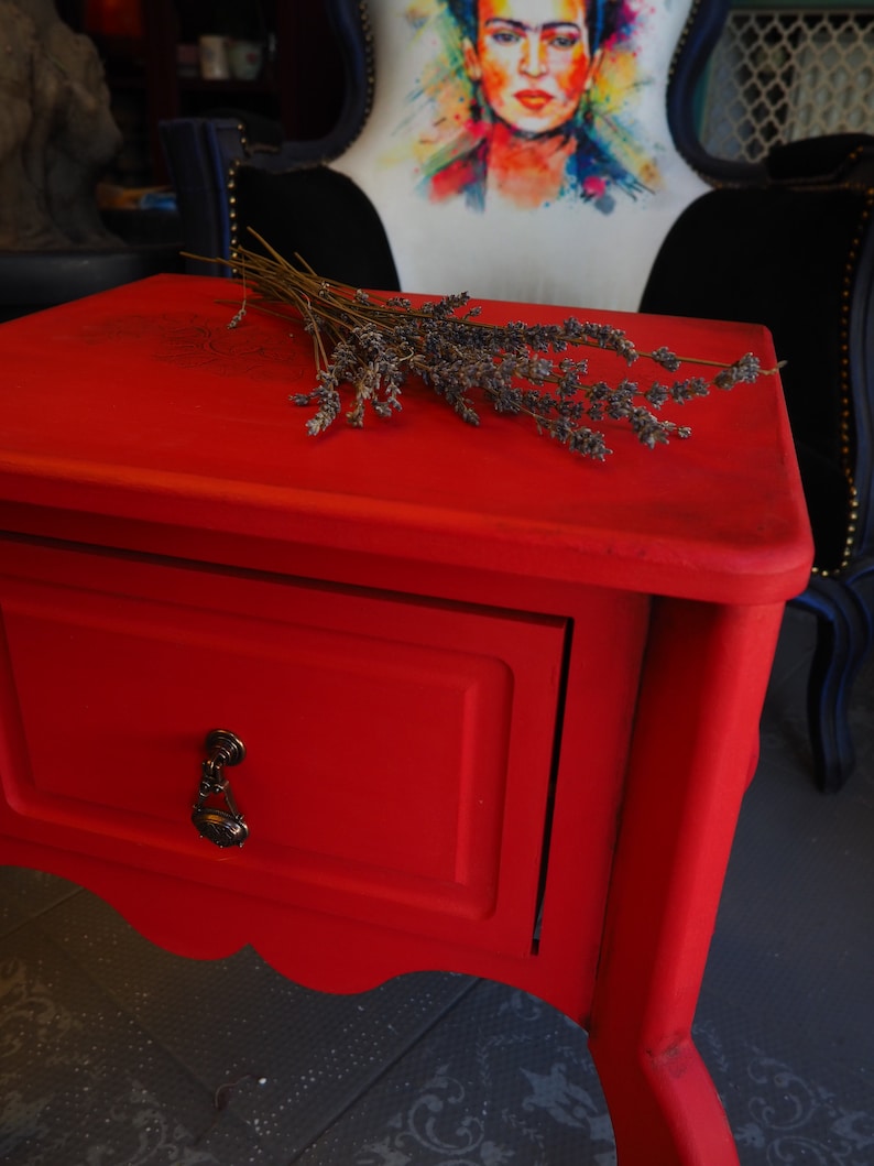 Bed Side Table With One Drawer vintage Style Red Colour | Etsy