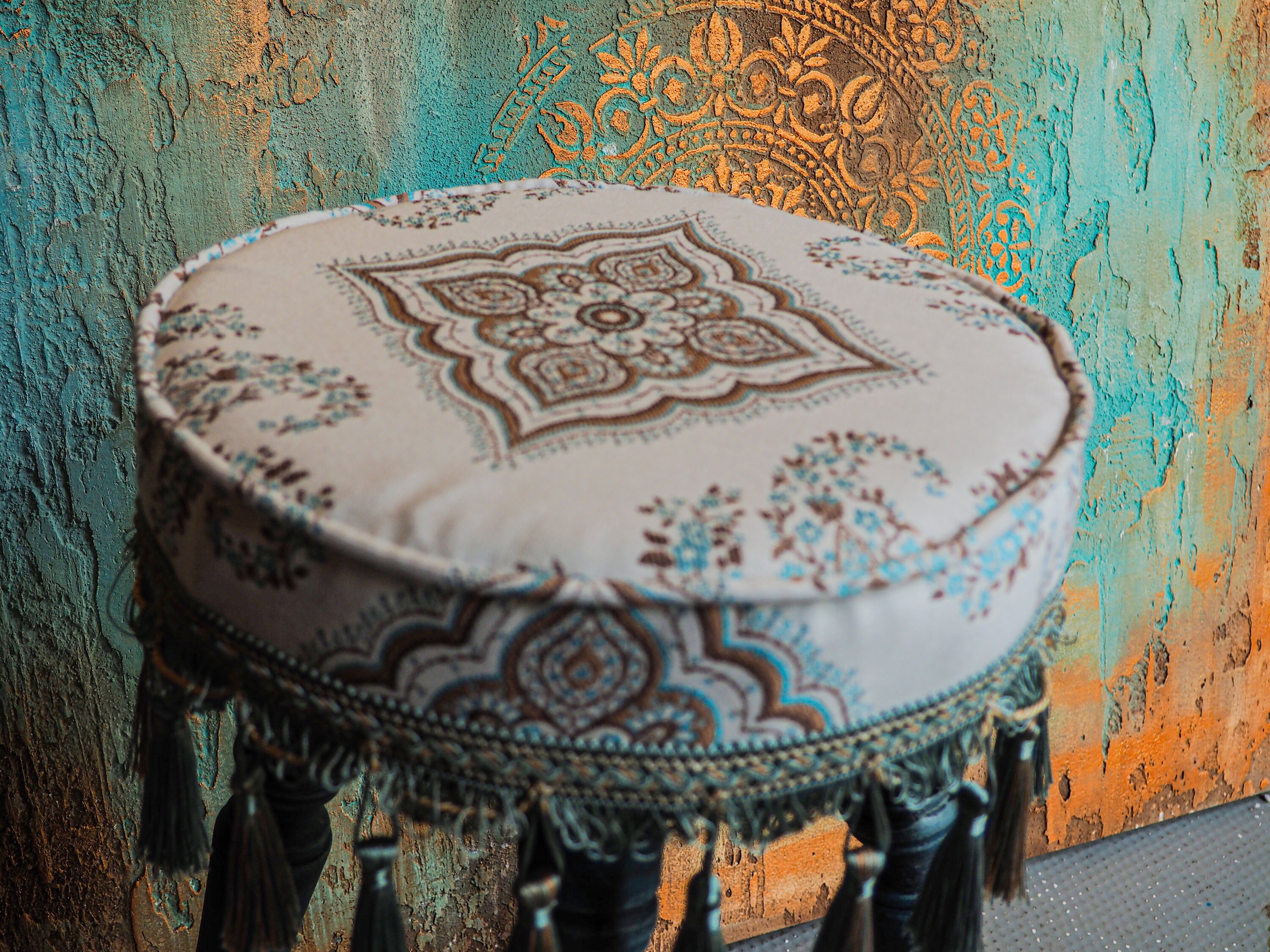Turkish Ethnic Patterned Wooden Decorative Pouffe-ottoman - Etsy