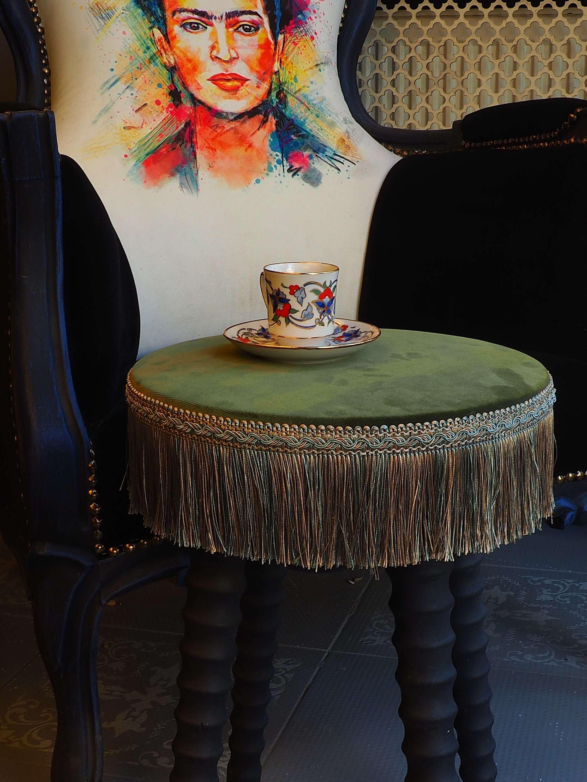 Green Velvet Fabric Covered Nesting Table With Wooden Legs | Etsy