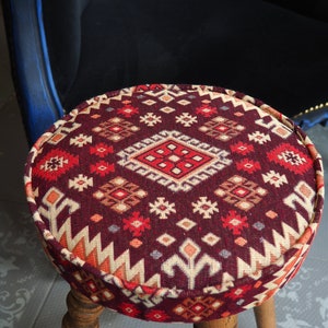 Turkish Kilim Patterned Wooden Decorative Pouffe-ottoman Chair-turkish ...