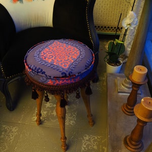 Turkish Purple Velvet Fabric Wooden Leg Decorative Pouffe and 2 FREE 45 ...
