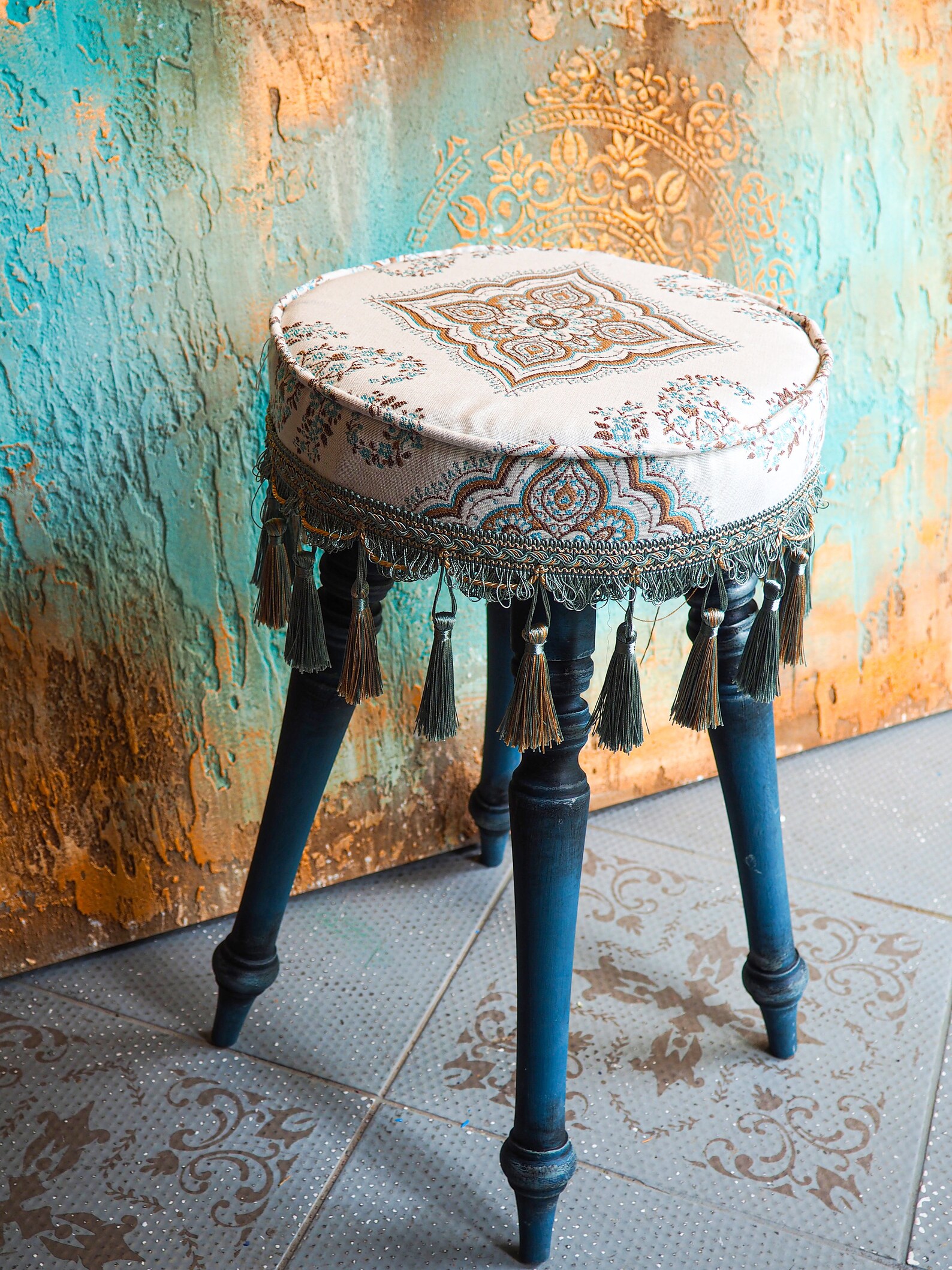 Turkish Ethnic Patterned Wooden Decorative Pouffe-ottoman Chair-turkish ...