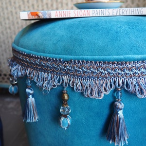 Turkish Turquoise Velvet Fabric Decorative Pouffe and 2 FREE 45*45 ...