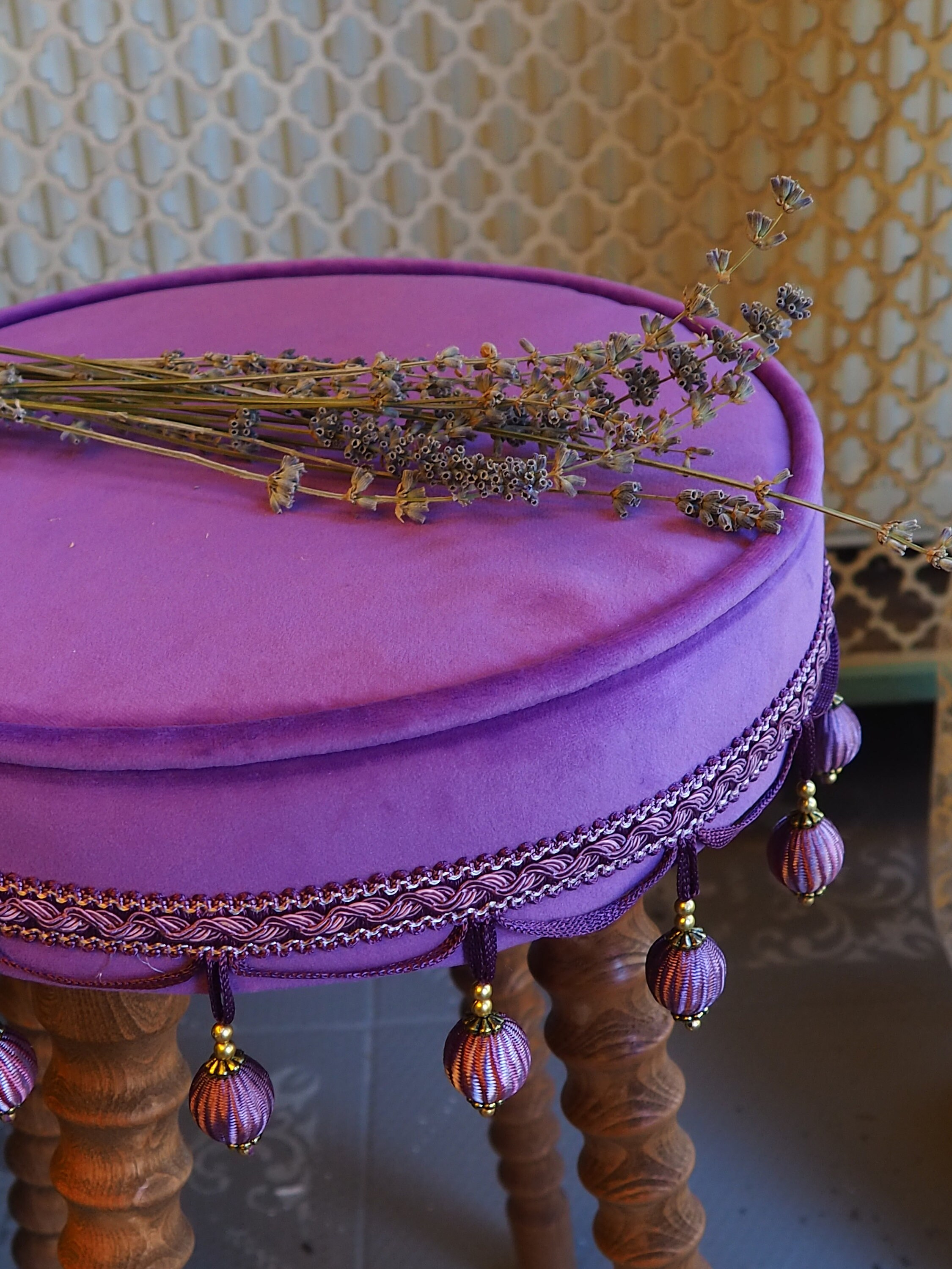 Turkish Purple Velvet Fabric Wooden Leg Decorative Pouffe and - Etsy