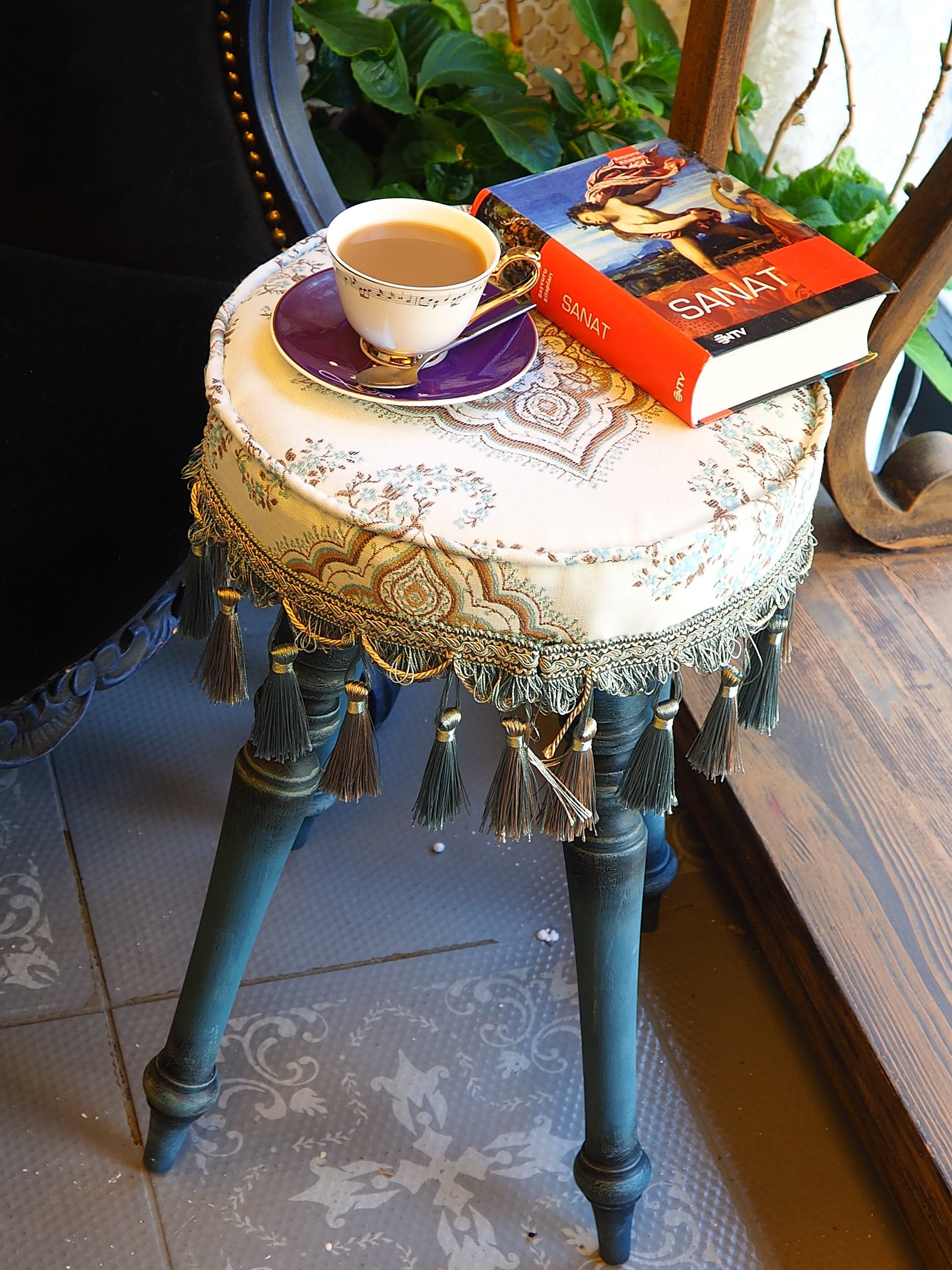 Turkish Ethnic Patterned Wooden Decorative Pouffe-ottoman Chair-turkish ...