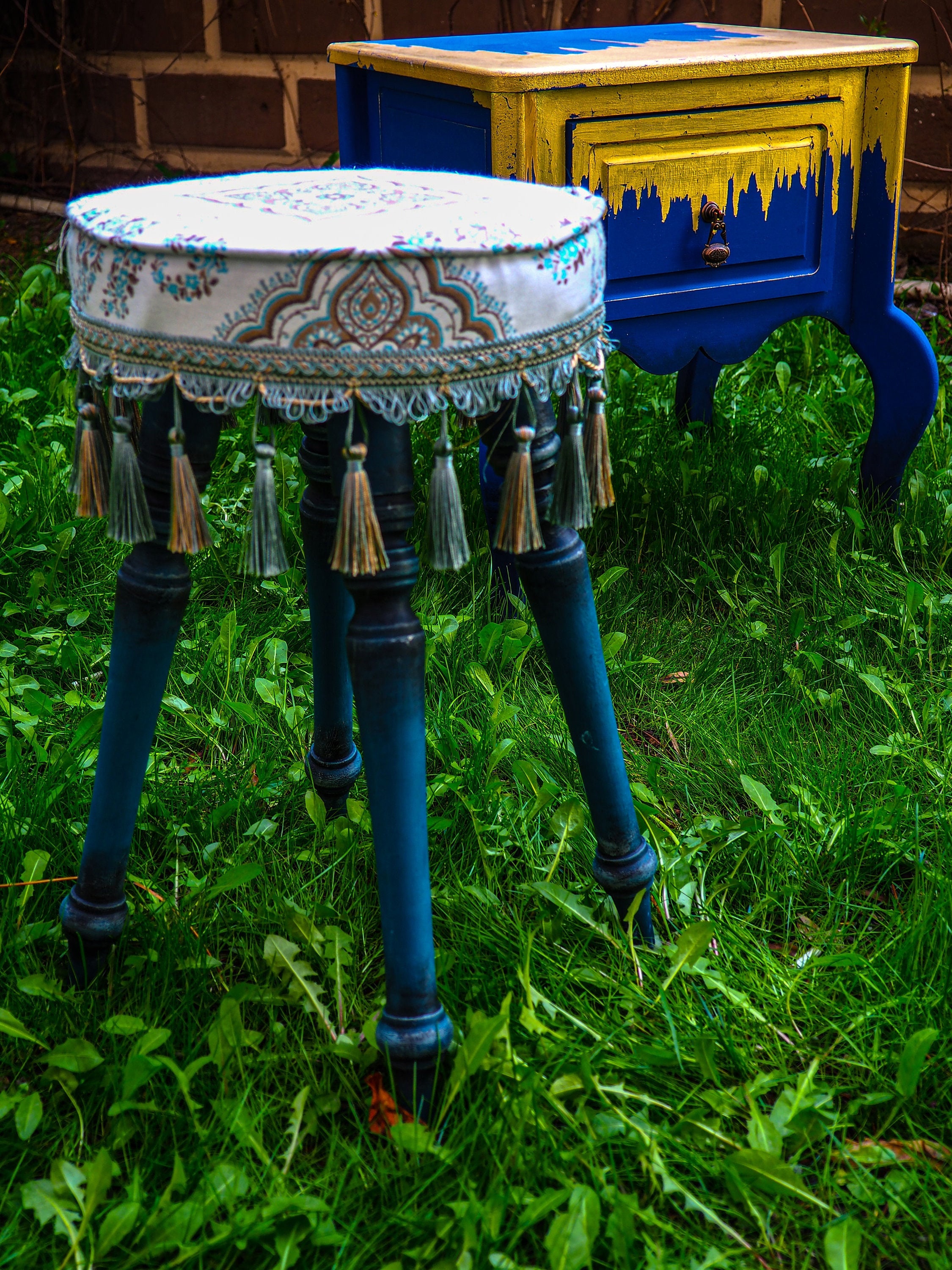 Turkish Ethnic Patterned Wooden Decorative Pouffe-ottoman Chair-turkish ...