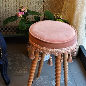 Turkish Pink Velvet Fabric Wooden Leg Decorative Pouffe and 45*45 ...
