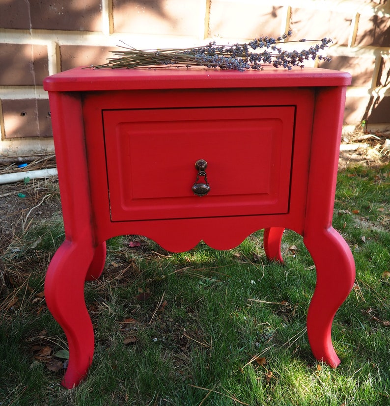 Bed Side Table With One Drawer vintage Style Red Colour | Etsy