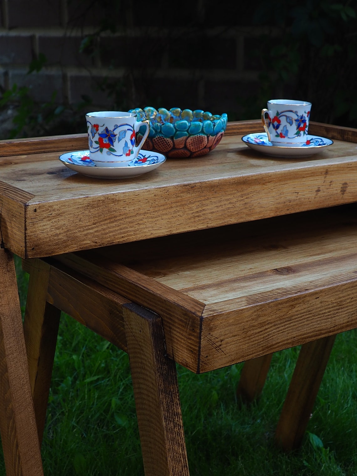 Set of 2 Side Table Made of Pine Wood Natural Colour - Etsy