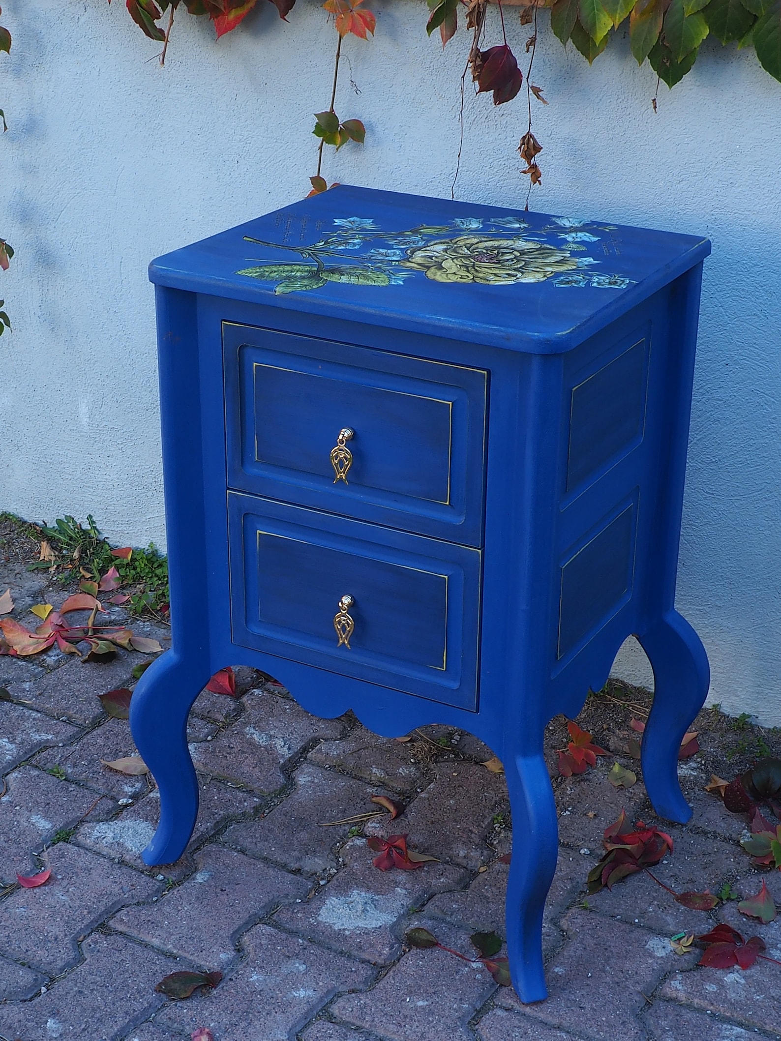 Vintage Style Blue Side Table With 2 Drawers - Bed Side Table ...