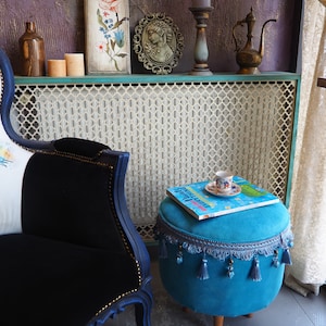 Turkish Turquoise Velvet Fabric Decorative Pouffe and 2 FREE 45*45 ...