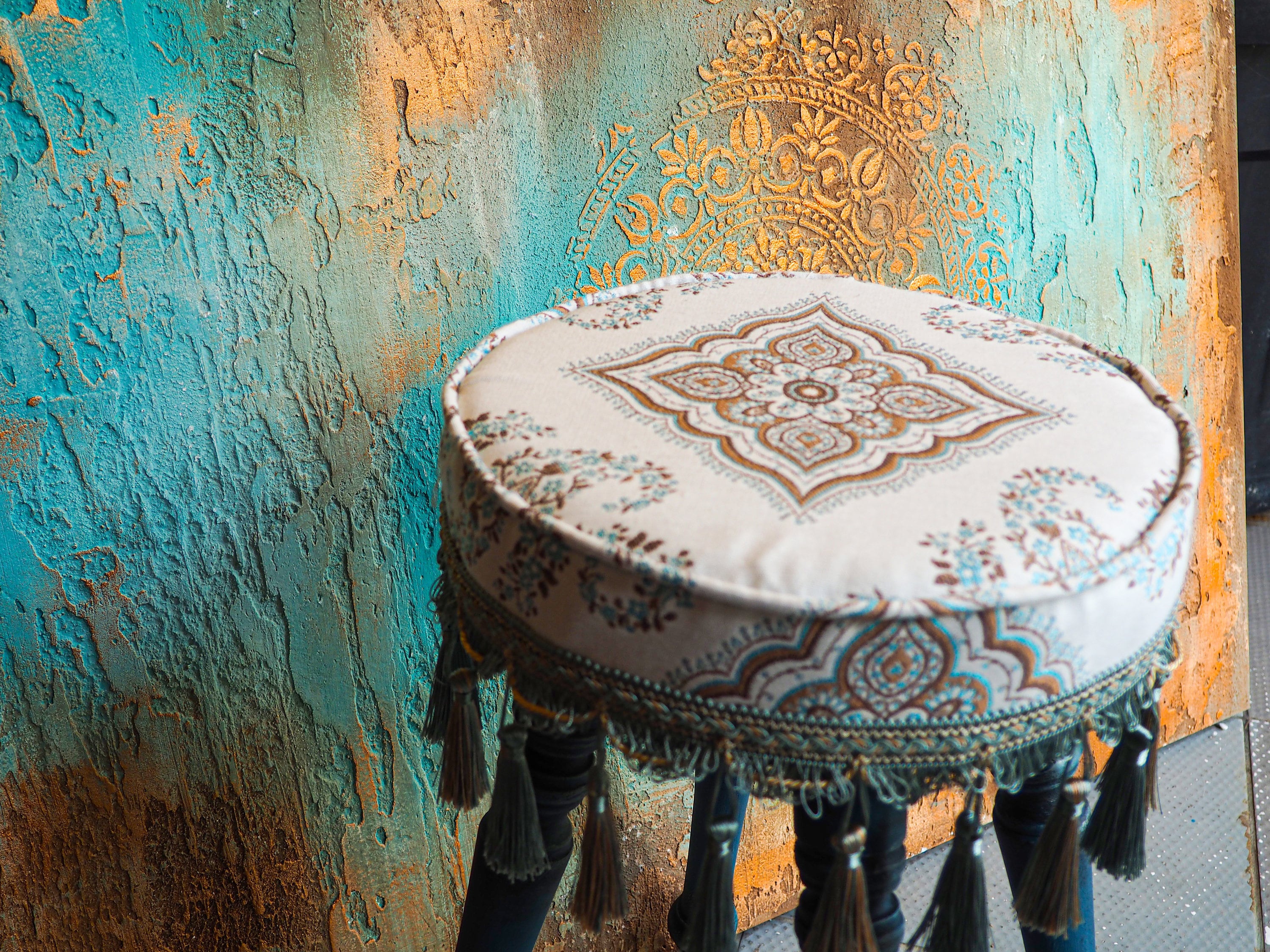 Turkish Ethnic Patterned Wooden Decorative Pouffe-ottoman Chair-turkish ...
