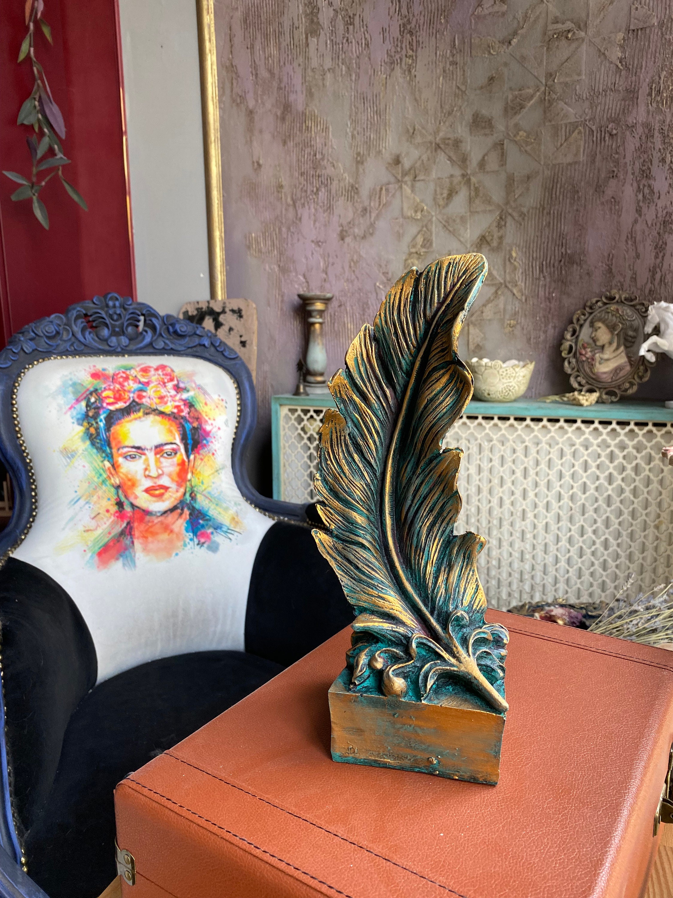 Feather Sculpture Decorative Objects Bohemian Bookshelf - Etsy