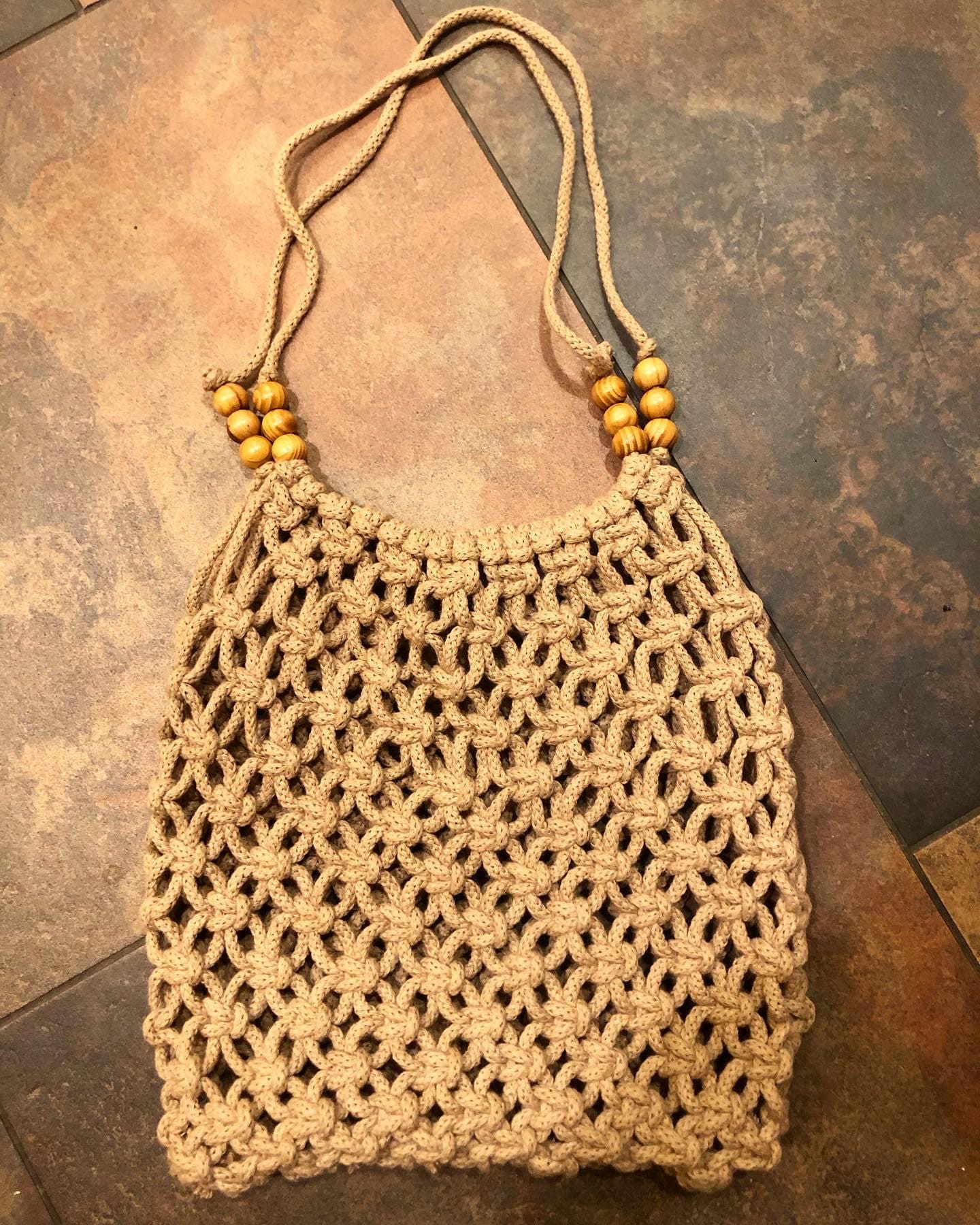 Handmade Macrame Bag With Wooden Beads Large Market Bag Crochet Bag Tote Beach Bag Summer