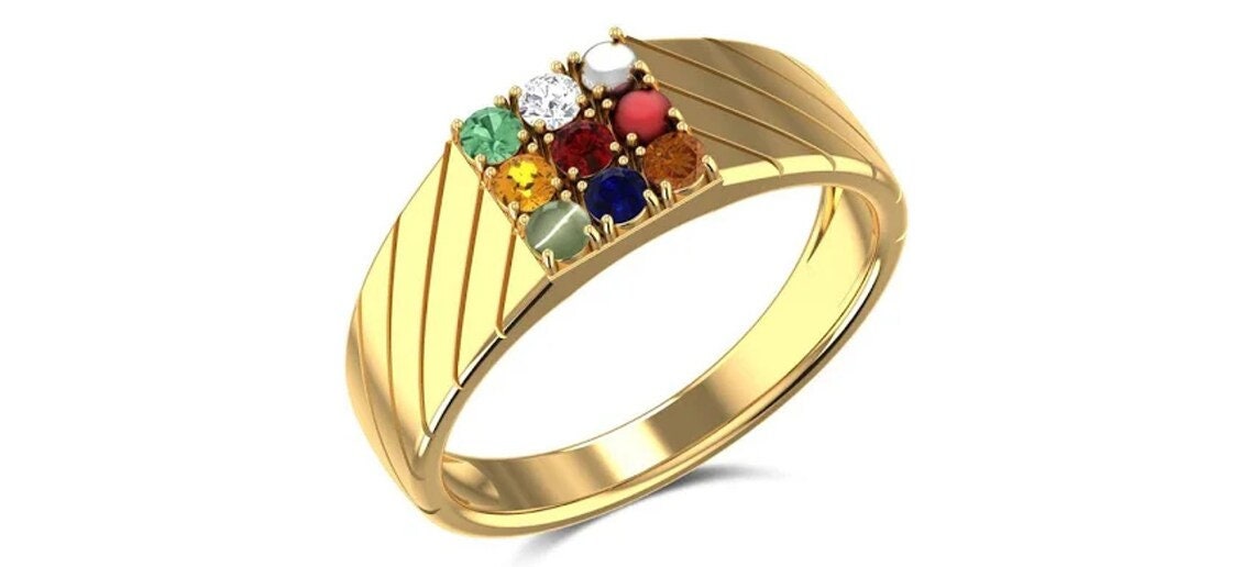 Natural Certified Navratna Ring Nine Gemstone Ring in Copper panchdhatu ...