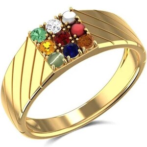 Natural Certified Navratna Ring Nine Gemstone Ring in Copper panchdhatu ...