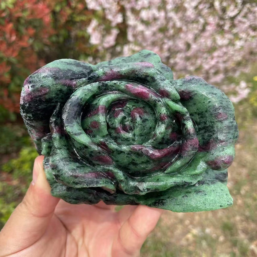 Hand Carved Ruby in Zoisite Flower Carving|crystal Flower Carving|ruby ...