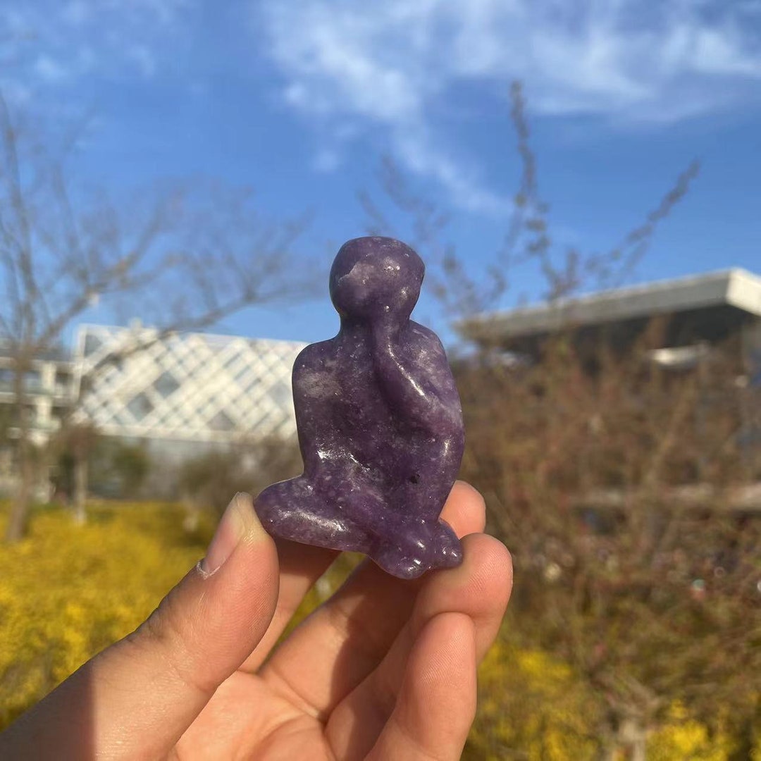 Hand Carved Lepidolite Thinker Carving|healing Crystal Carving|crystal ...