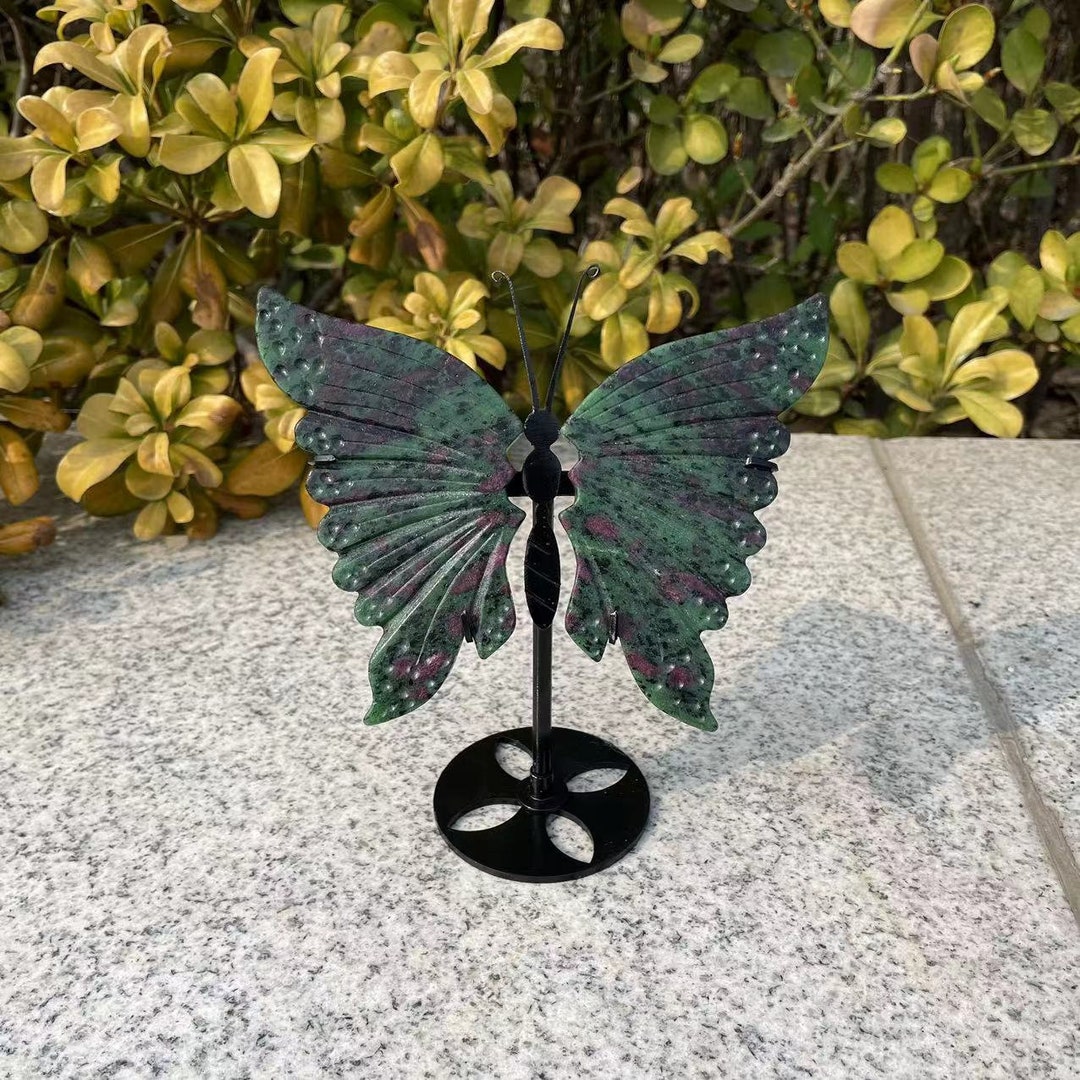 Hand Carved Ruby in Zoisite Butterfly Wings With Stand|crystal Wings ...