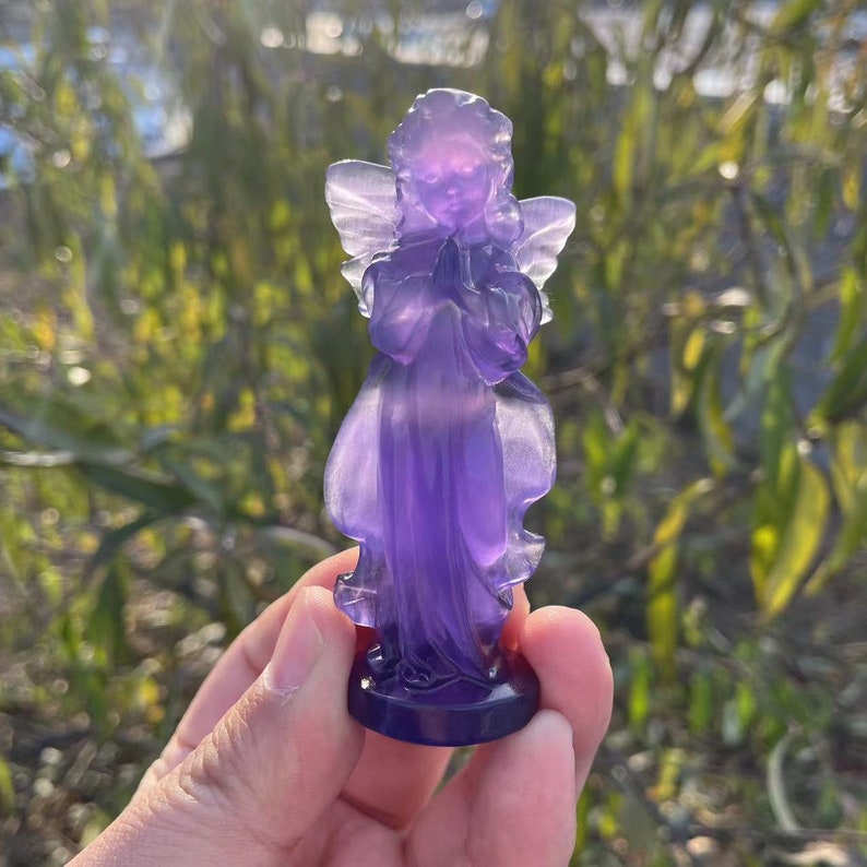 Purple Fluorite Crystal Angel Carving: Spiritual Healing Gift - Etsy