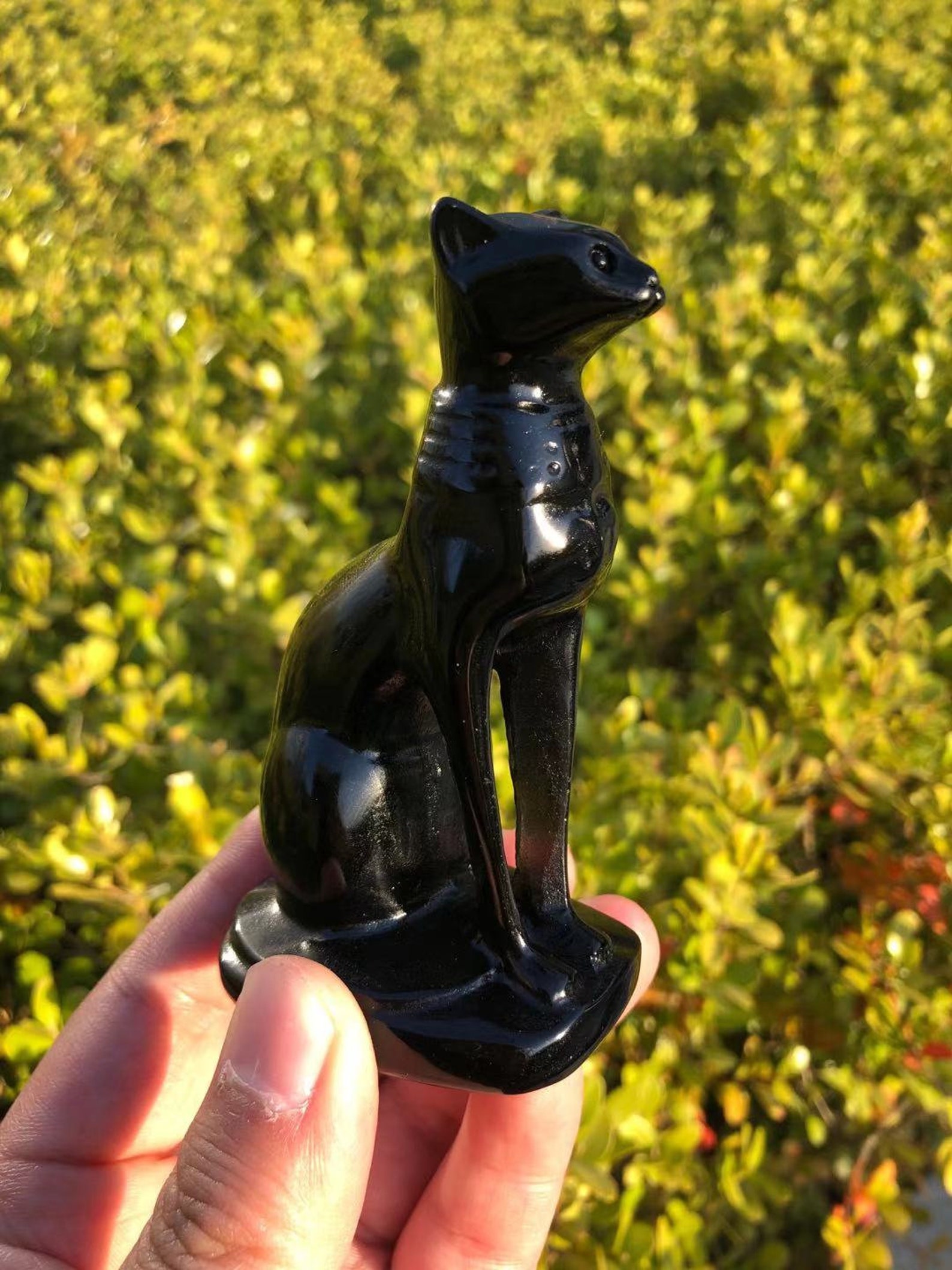 Natural Black Obsidian Egyptian Cat Carving Crystal Animal | Etsy