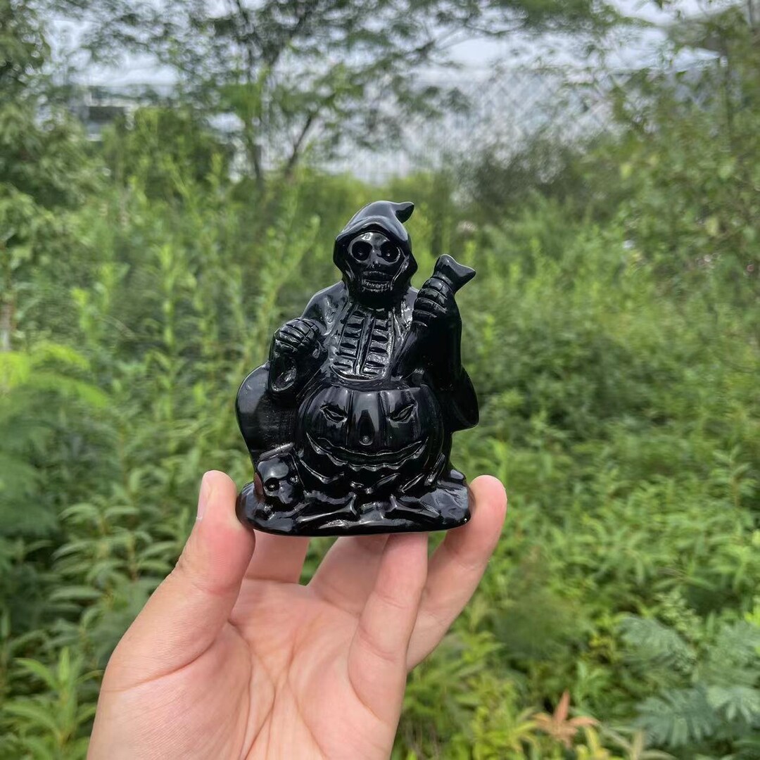 Black Obsidian Grim Reaper and Pumpkin Carving|crystal Grim Reaper ...