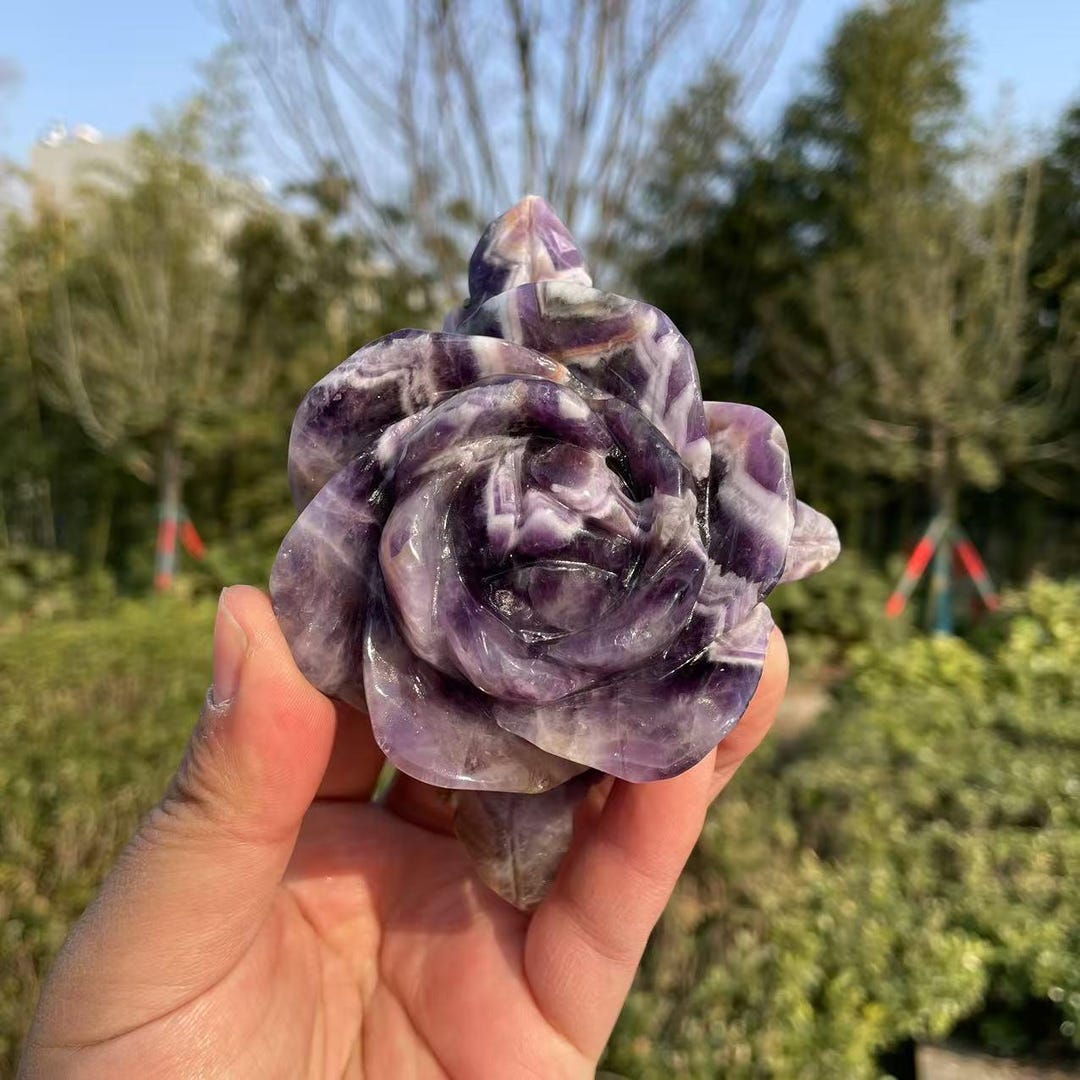 Hand Carved Dream Amethyst Flower | Crystal Statue Gift - Etsy