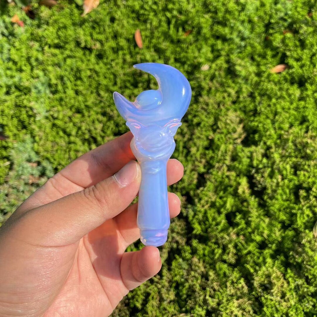 Opalite Crystal Magic Wand: Moon Carving, Healing Sculpture - Etsy