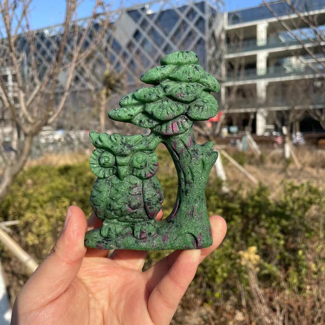 Hand Carved Ruby in Zoisite Owl Carving|crystal Ruby in Zoisite Owl ...