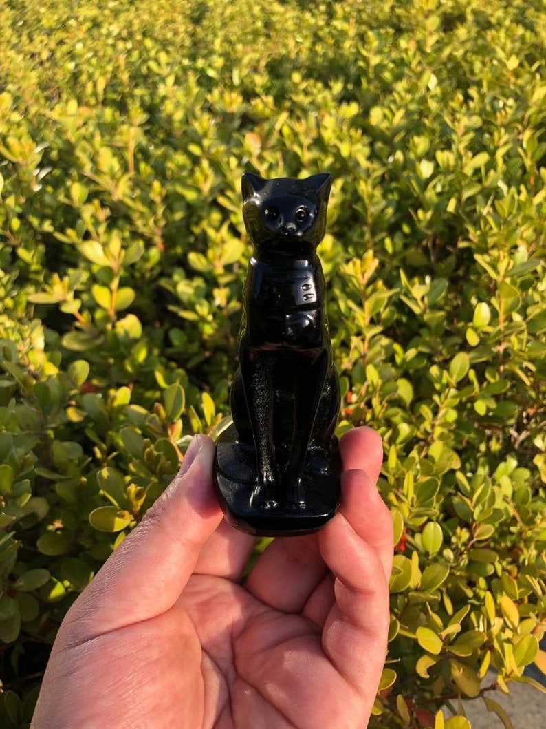 Natural Black Obsidian Egyptian Cat Carving Crystal Animal - Etsy